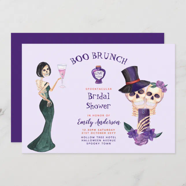 BOO BRUNCH Bridal Shower Purple Orange Halloween Invitation | Zazzle