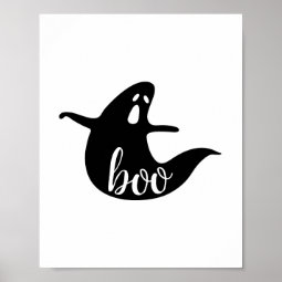 Boo. Cute black white ghost. Halloween kids party Poster | Zazzle