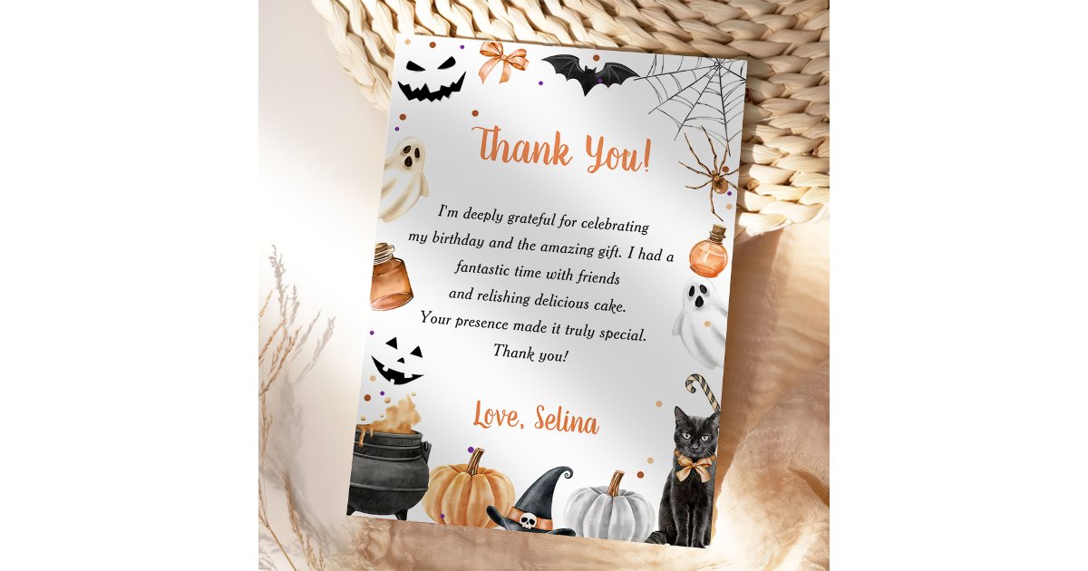 Boo Cute Ghost Halloween Party Pumpkin Thank You Card | Zazzle