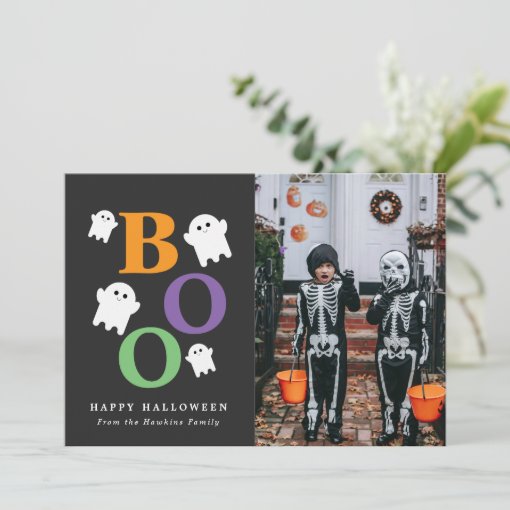 Boo Cute Ghost Halloween Photo Card | Zazzle