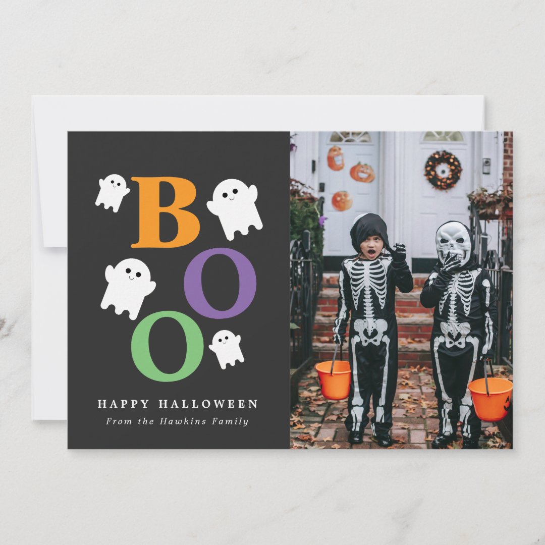 Boo Cute Ghost Halloween Photo Card | Zazzle