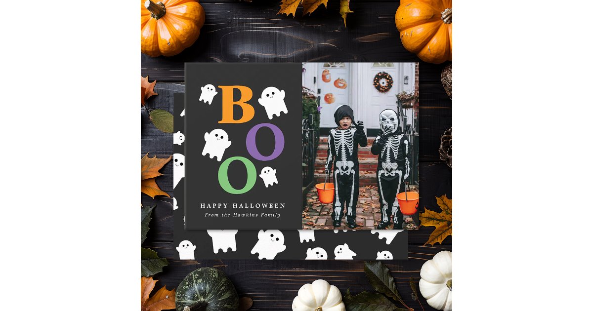 Boo Cute Ghost Halloween Photo Card | Zazzle