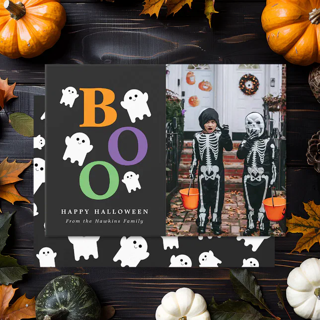 Boo Cute Ghost Halloween Photo Card | Zazzle