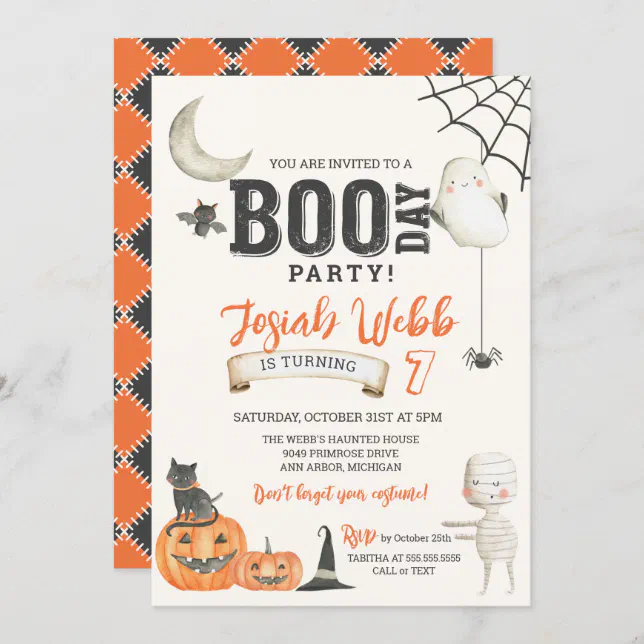 BOO-DAY Party Spooky Kids Halloween Birthday Invitation | Zazzle