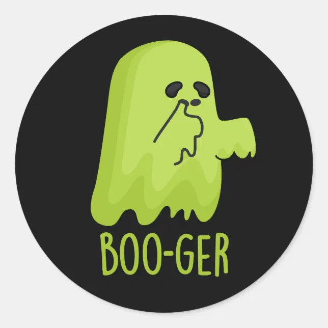Boo-ger Funny Halloween Booger Ghost Pun Dark BG Classic Round Sticker ...
