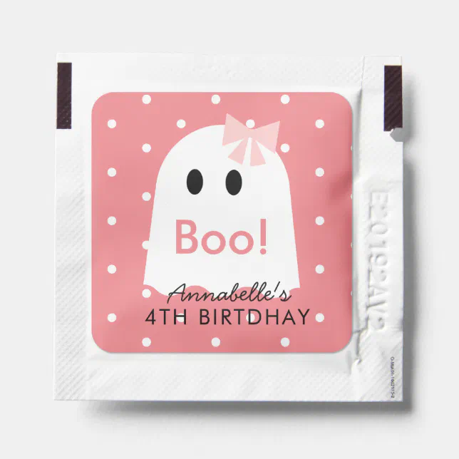 Boo Ghost Girl Pink Polka Dot Birthday Hand Sanitizer Packet | Zazzle
