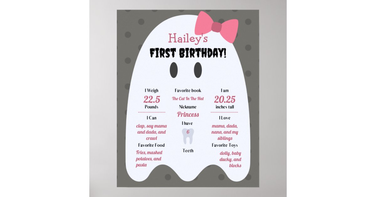 Boo! Girls Halloween 1st Birthday Milestone Poster | Zazzle