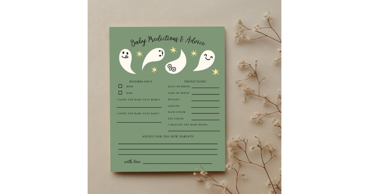 Boo Green Baby Shower Baby Predictions & Advice | Zazzle