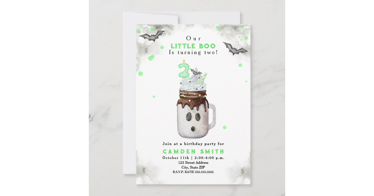 Boo Green Halloween Ghost Milkshake Birthday Invitation | Zazzle
