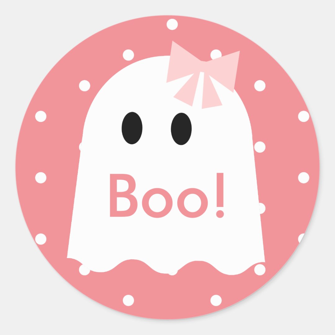 Boo! Halloween Ghost Girl Pink Polka Dots Classic Round Sticker | Zazzle