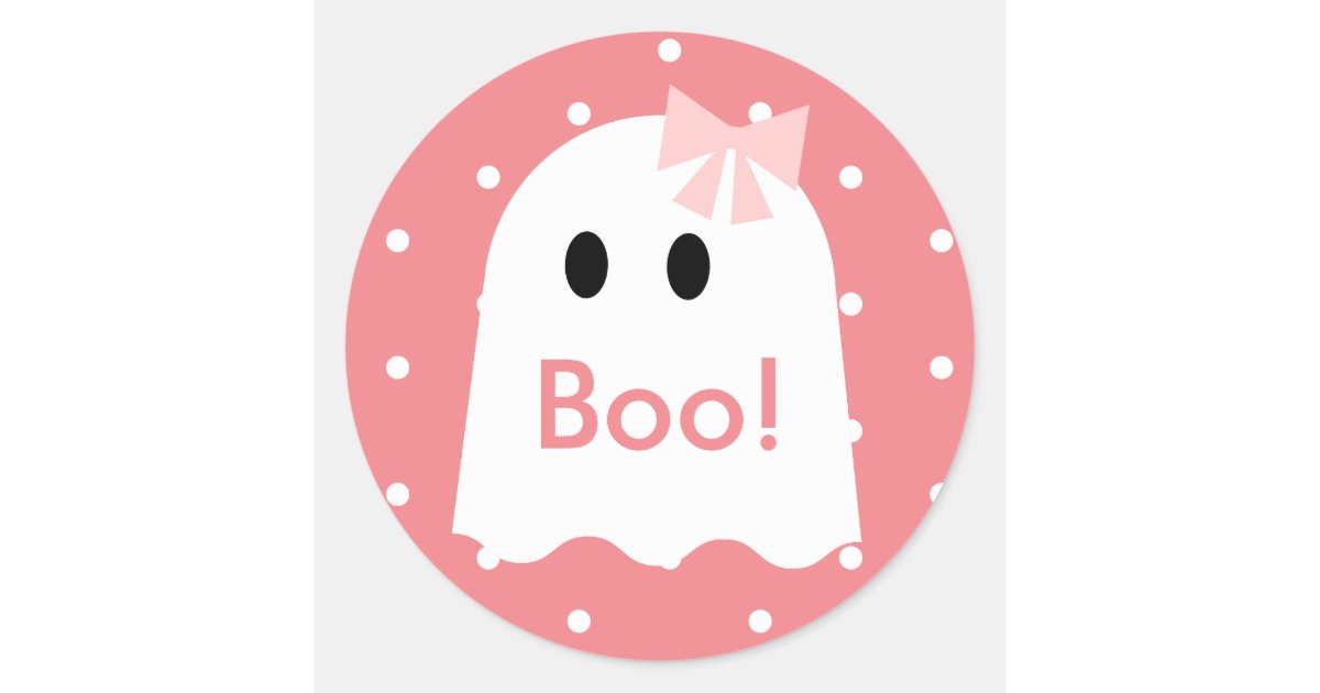 Boo! Halloween Ghost Girl Pink Polka Dots Classic Round Sticker | Zazzle