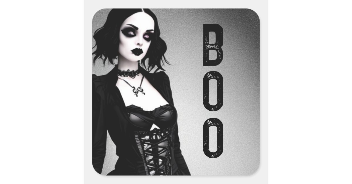 Boo Halloween Gothic Lady Square Sticker | Zazzle