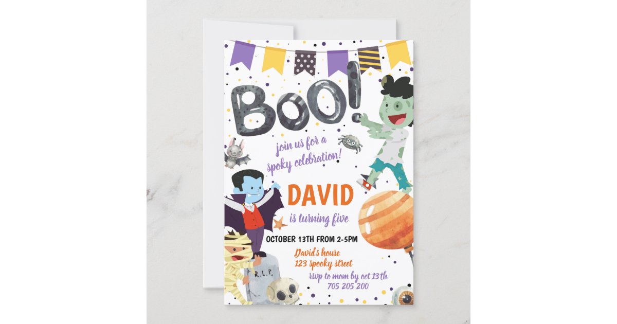 Boo Halloween Kids Birthday Party Spooky Costume Invitation | Zazzle