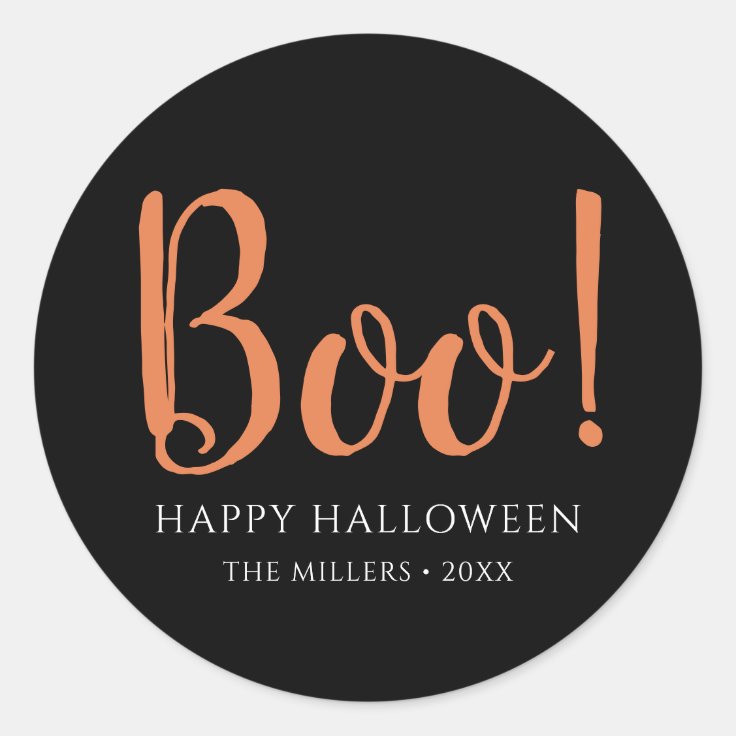 Boo Halloween Simple Black Classic Round Sticker | Zazzle