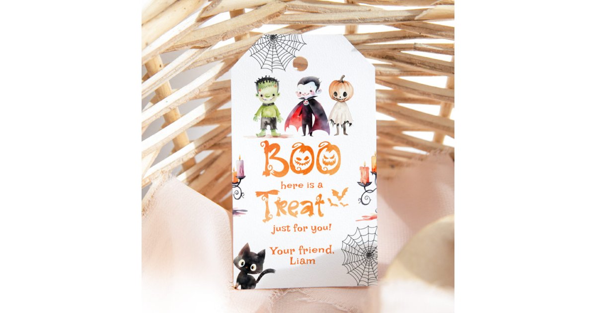 Boo here is a treat for you Halloween party Gift Tags | Zazzle