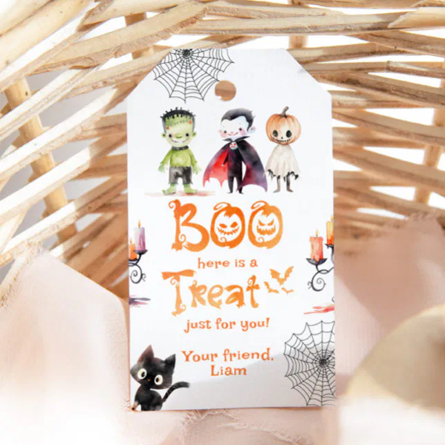 Boo here is a treat for you Halloween party Gift Tags | Zazzle