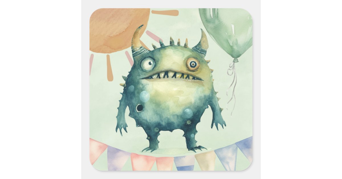 Boo, I’m Turning Two! Monster Boy Birthday Party Square Sticker | Zazzle