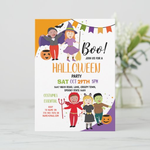 Boo Kids Halloween Costume Fancy Dress Party Invitation | Zazzle