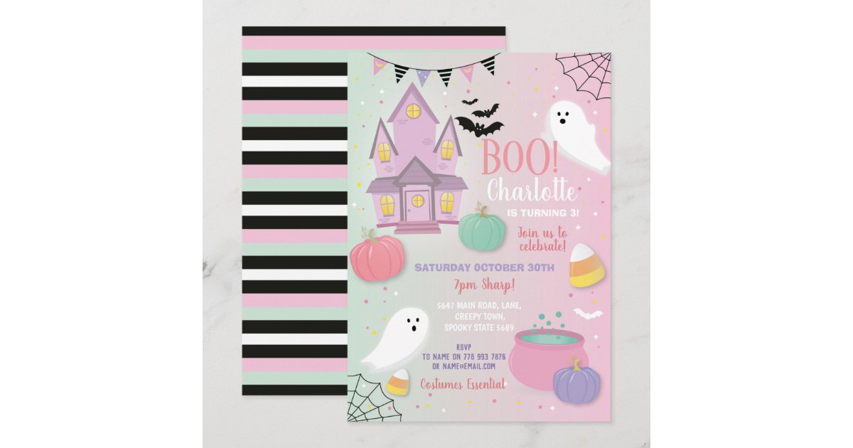 Boo Kids Halloween Pink Mint Fun Party Ghosts Invitation | Zazzle
