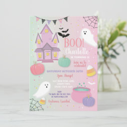 Boo Kids Halloween Pink Mint Fun Party Ghosts Invitation | Zazzle