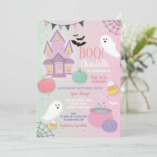 Boo Kids Halloween Pink Mint Fun Party Ghosts Invitation | Zazzle