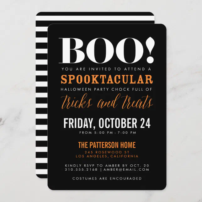 BOO | Modern Halloween Party Invitation | Zazzle