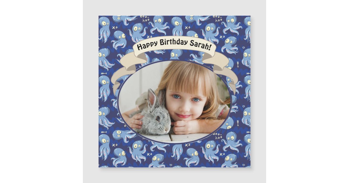 Boo Octopus Blue Cute Kids Birthday Party | Zazzle