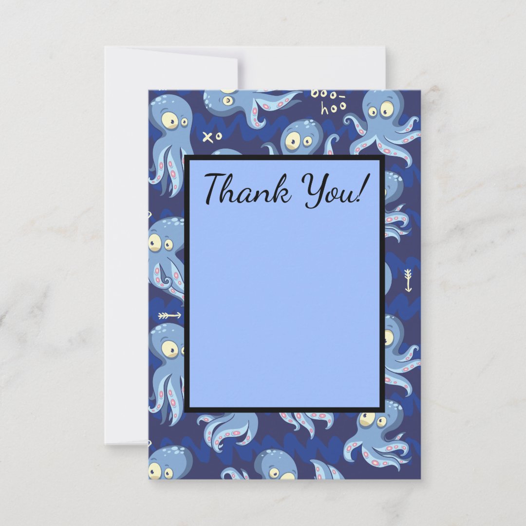 Boo Octopus Blue Kids Clothing & Décor Thank You Card | Zazzle