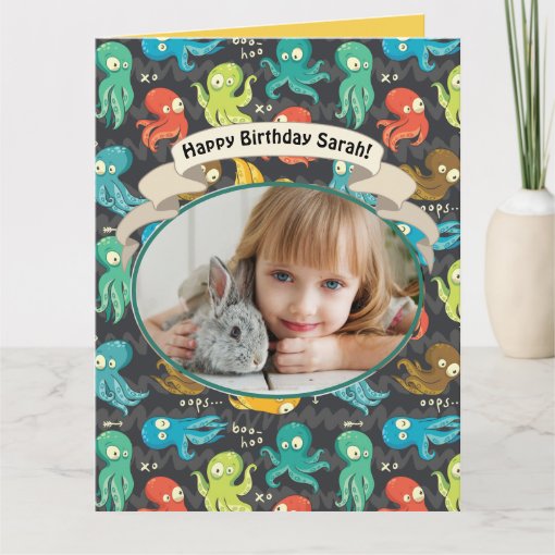Boo Octopus Cute Multicolor Kids Birthday Card | Zazzle