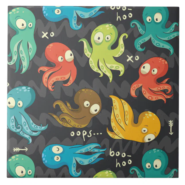 Boo Octopus Cute Multicolor Kids Clothing & Décor Ceramic Tile | Zazzle