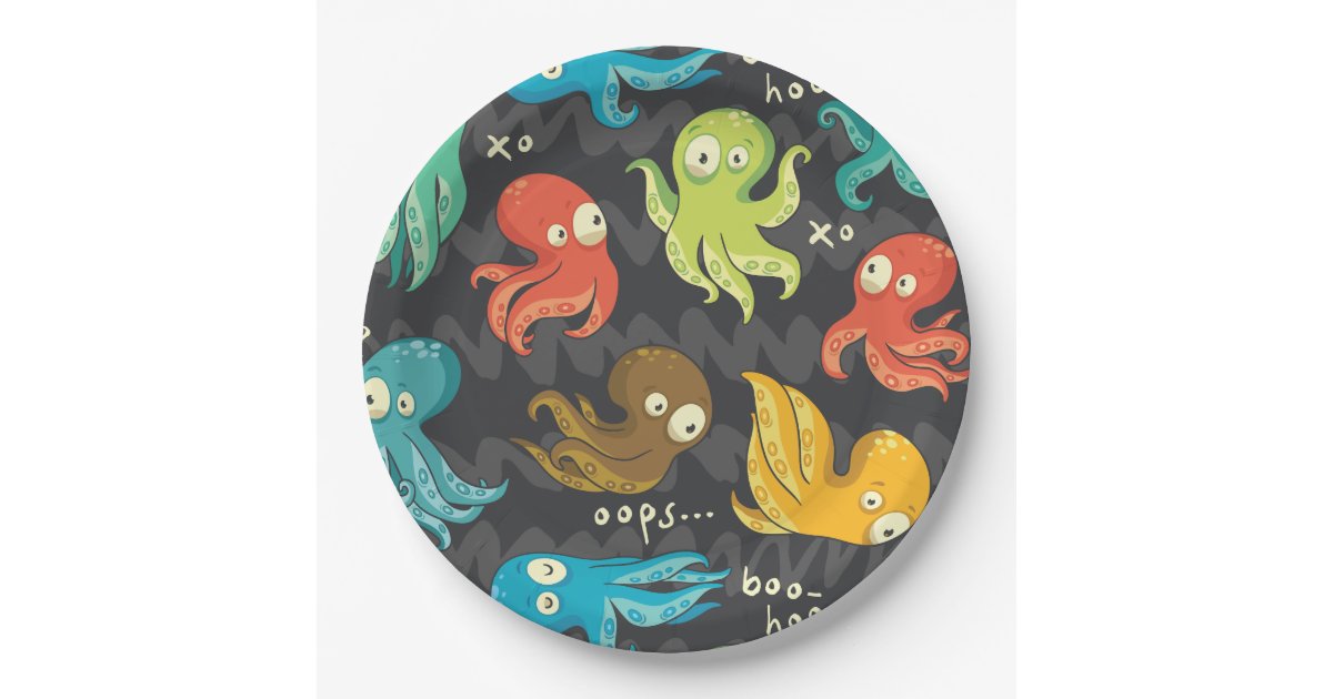 Boo Octopus Cute Multicolor Kids Clothing & Décor Paper Plates | Zazzle