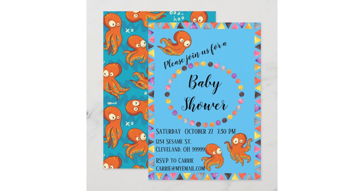 Boo Octopus Orange Baby Shower Invitation | Zazzle