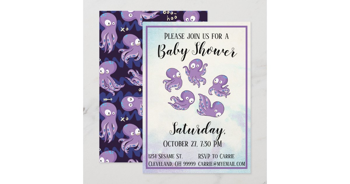 Boo Octopus Purple Baby Shower Invitation | Zazzle