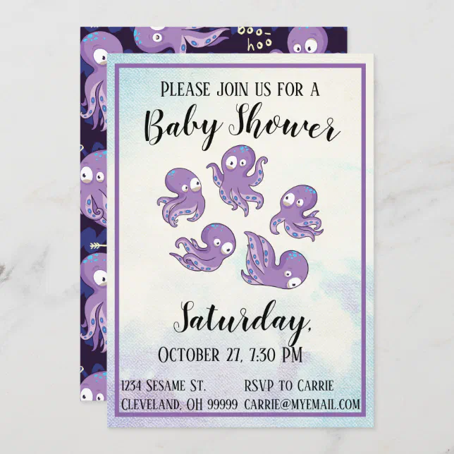 Boo Octopus Purple Baby Shower Invitation | Zazzle