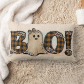 Boo Orange Black Plaid Halloween Lumbar Pillow | Zazzle