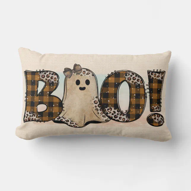 Boo Orange Black Plaid Halloween Lumbar Pillow | Zazzle
