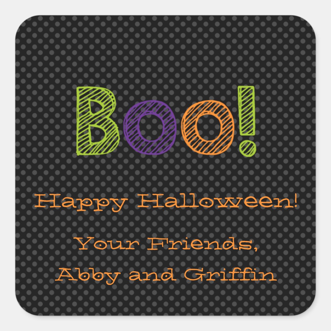 Boo! Personalized Square Halloween Sticker | Zazzle