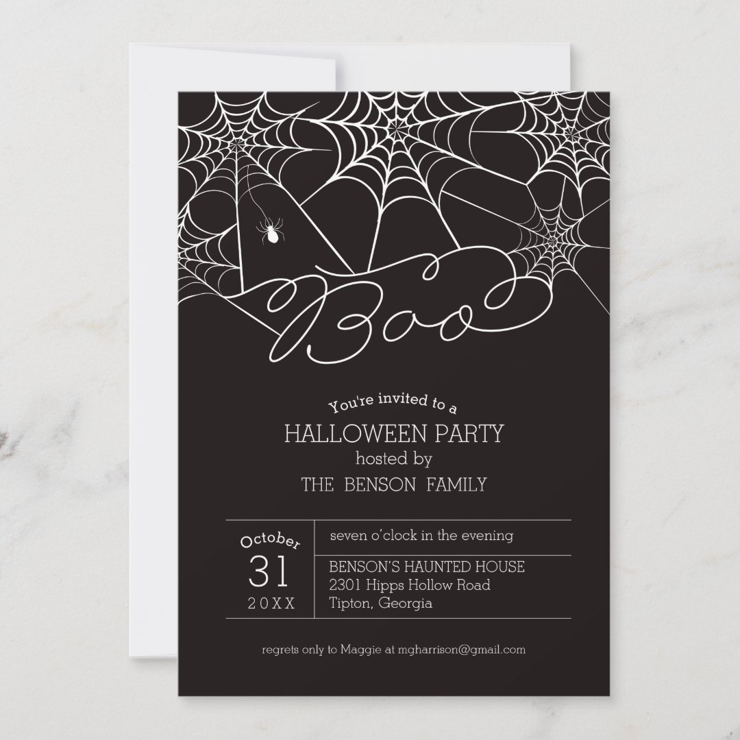 Boo Spider Web Halloween Party Invitation | Zazzle