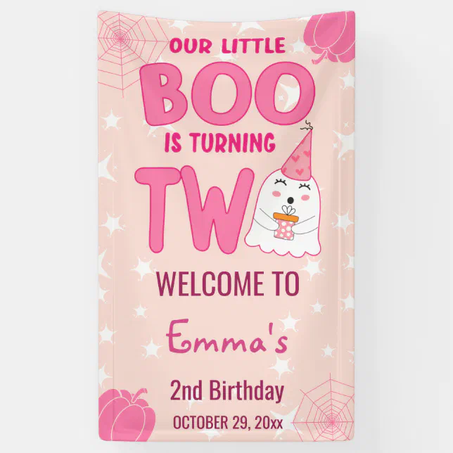 Boo Turning Two Halloween 2nd Birthday Welcome Banner | Zazzle