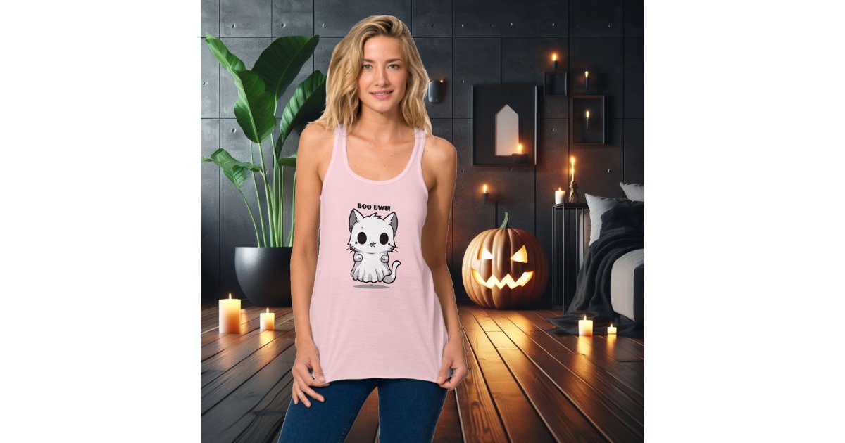BOO UWU! Chibi Ghost Cat Halloween Illustration Tank Top | Zazzle