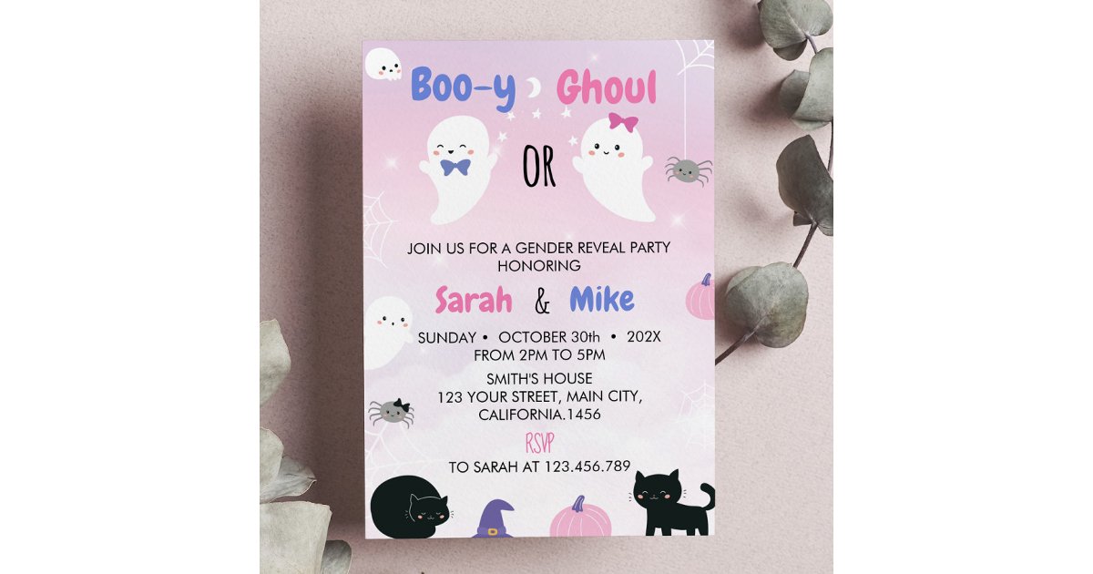 Boo y Or Ghoul Halloween Gender Reveal Invitation | Zazzle