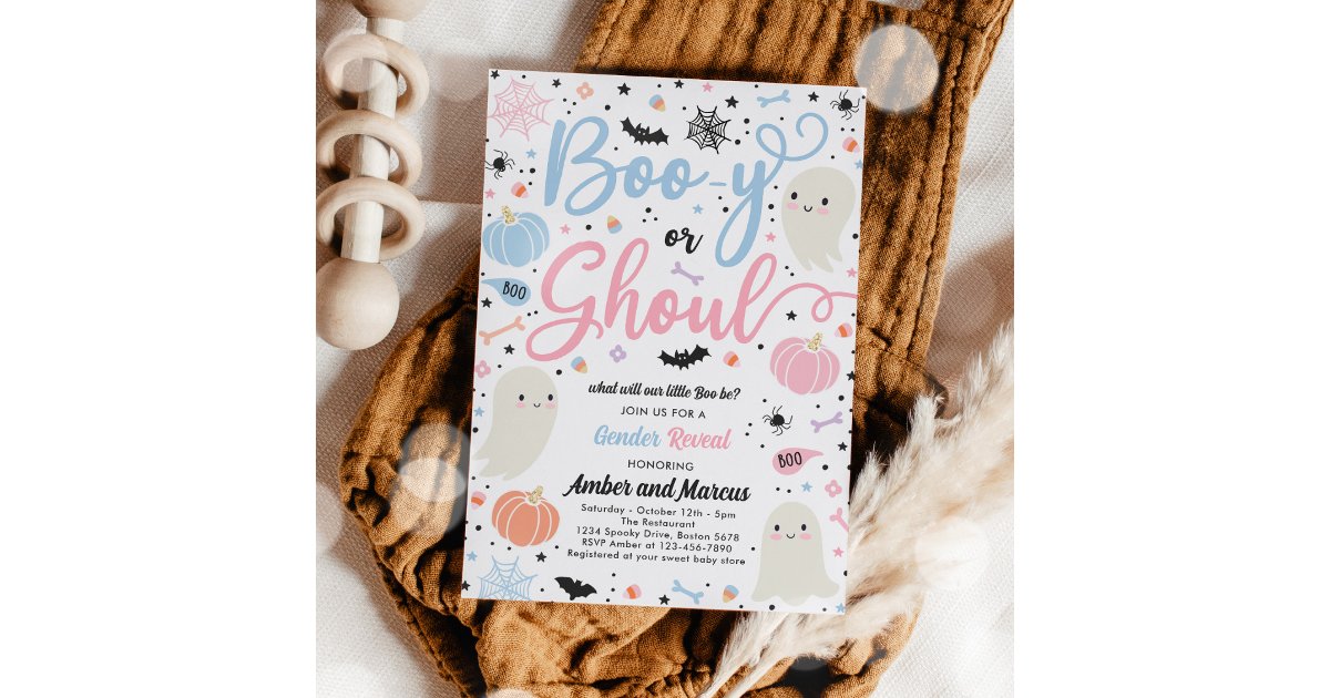 Boo-y or Ghoul Halloween Ghost Gender Reveal Party Invitation | Zazzle