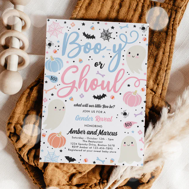 Boo-y or Ghoul Halloween Ghost Gender Reveal Party Invitation | Zazzle