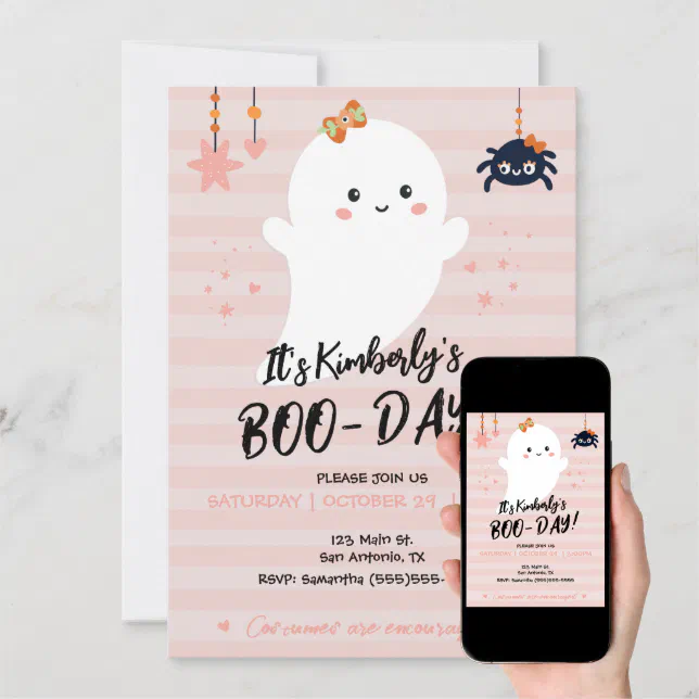 BOOday Kawaii Ghost Halloween Invitation | Zazzle