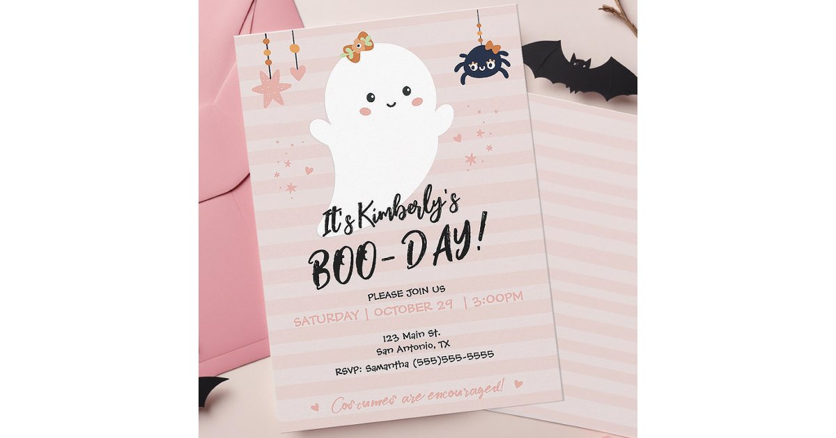 BOOday Kawaii Ghost Halloween Invitation | Zazzle