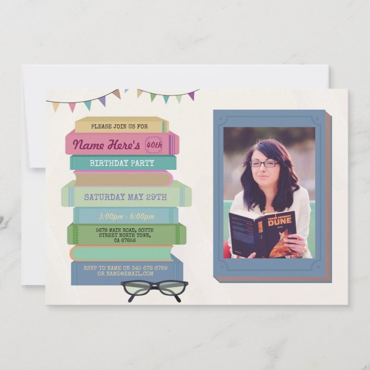 Book Birthday Invite Library Reading Photo Reading | Zazzle