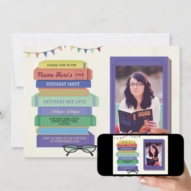 Book Birthday Library Invite Reading Photo Reading | Zazzle