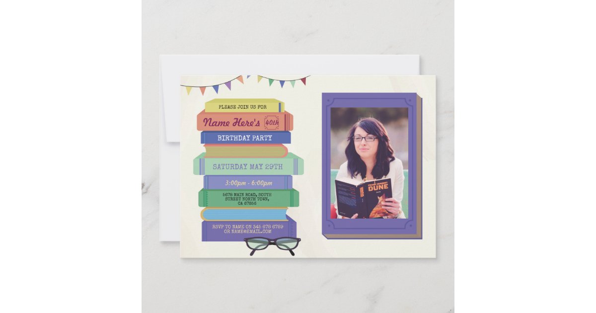 Book Birthday Library Invite Reading Photo Reading | Zazzle