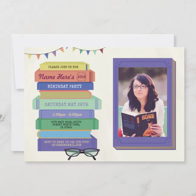 Book Birthday Library Invite Reading Photo Reading | Zazzle