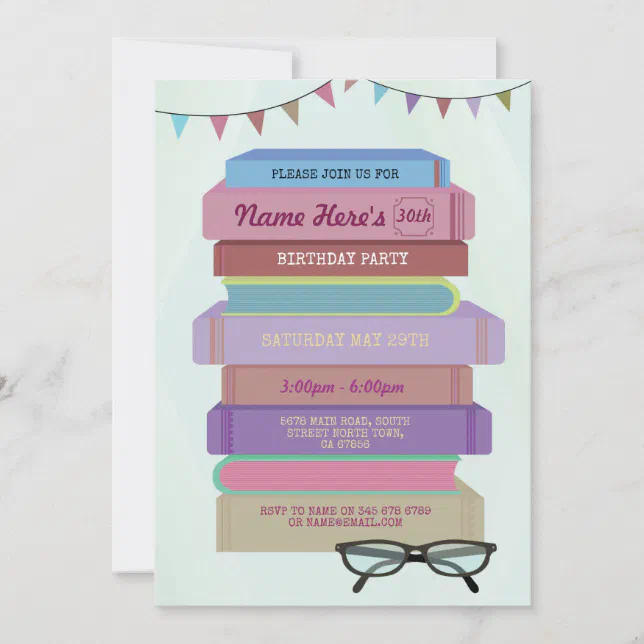 Book Birthday Library Invite Reading Pink Books | Zazzle
